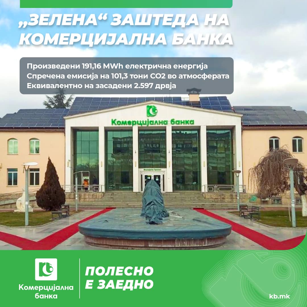 КОМЕРЦИЈАЛНА БАНКА ПРОИЗВЕДУВА ЕКО-СТРУЈА: Преку „зелена заштеда“ до ...